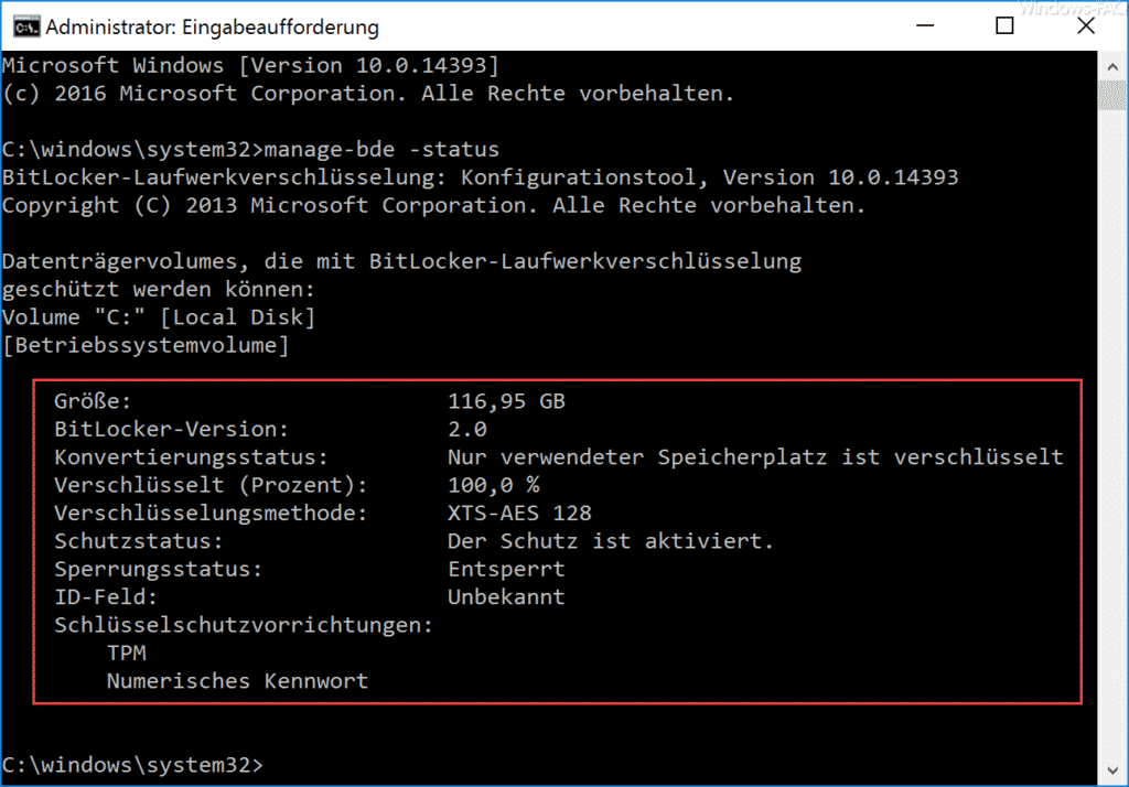 Anzeige Der Bitlocker Verschlüsselungs Einstellungen Mit Manage Bde Windows Faq