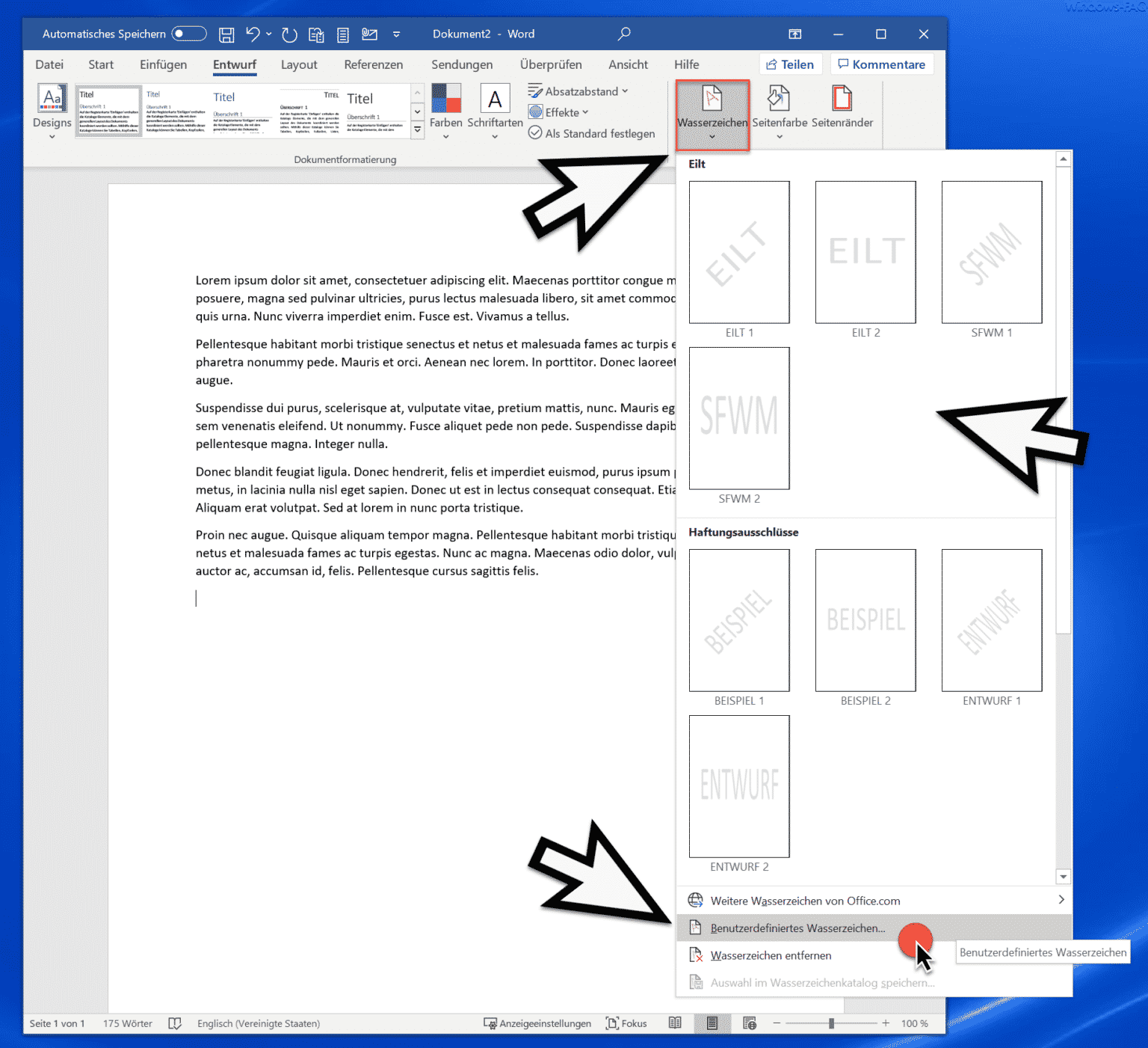 Wasserzeichen einfügen in Word Dokument - Windows FAQ