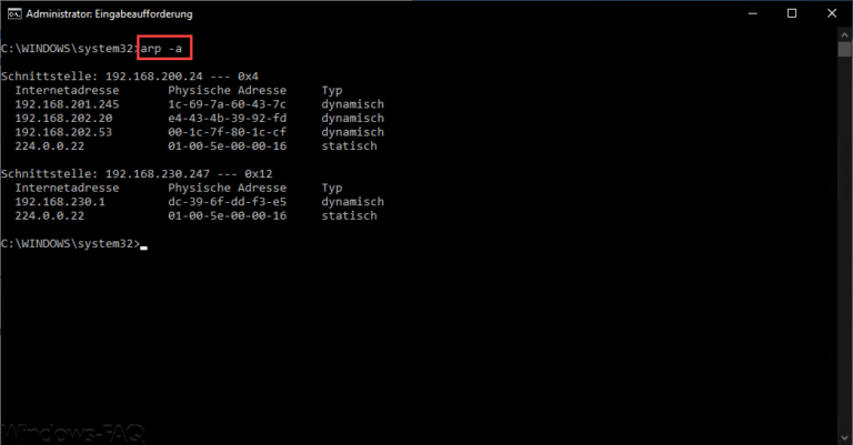 ARP Befehl (ARP-Cache) - Windows FAQ