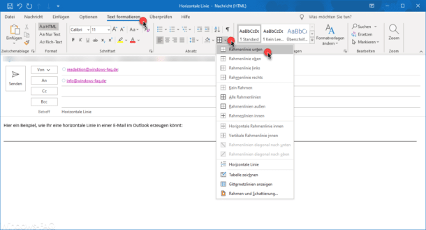 Eine horizontale Linie in einer Outlook E-Mail einfügen - Windows FAQ