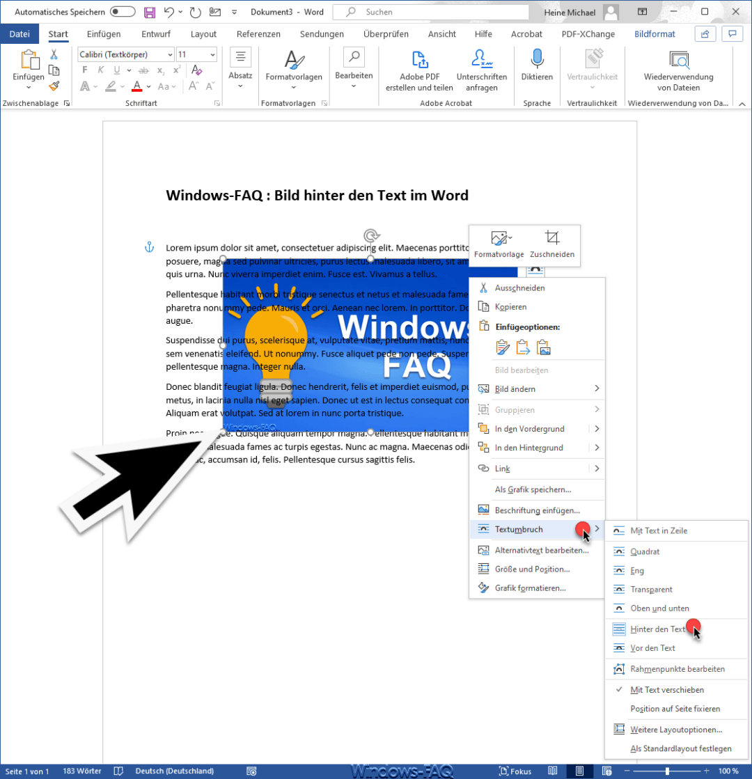 Word - Bild hinter den Text oder vor den Text legen - Windows FAQ