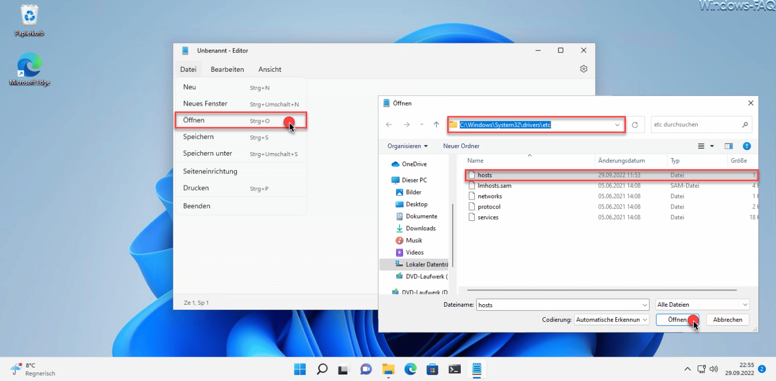 Windows 11 HOSTS Datei bearbeiten - Windows FAQ