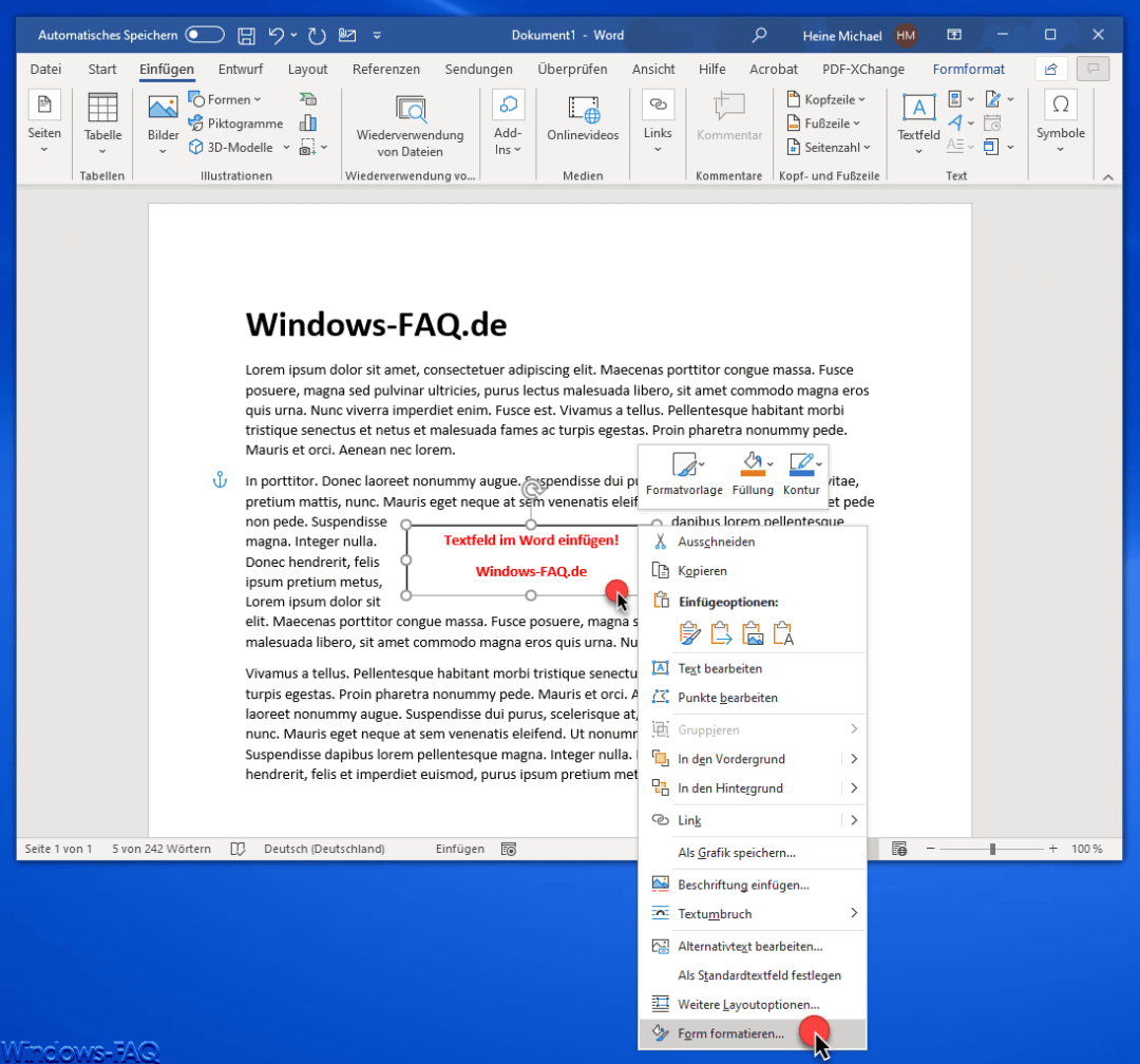 Word Textfeld einfügen - Windows FAQ